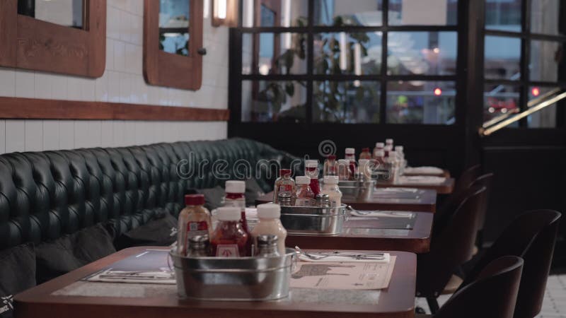 Empty cafe interior stock footage. Video of furniture - 136225454