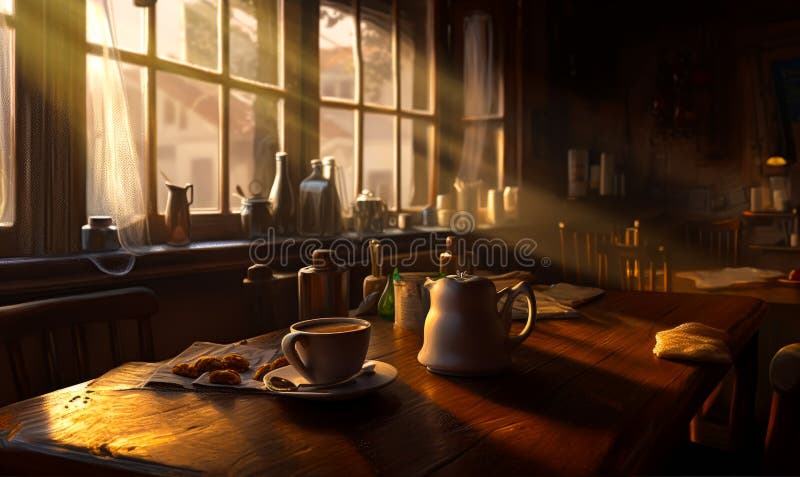 Empty Cafe Morning Interior. Modern Restaurant Empty Table Stock ...