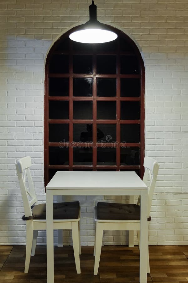 Empty Cafe Seating Area with Rattan Table and Chairs in Cottage Stock ...