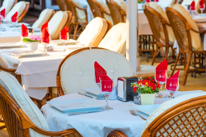 Empty cafe with set tables stock image. Image of party - 45871847