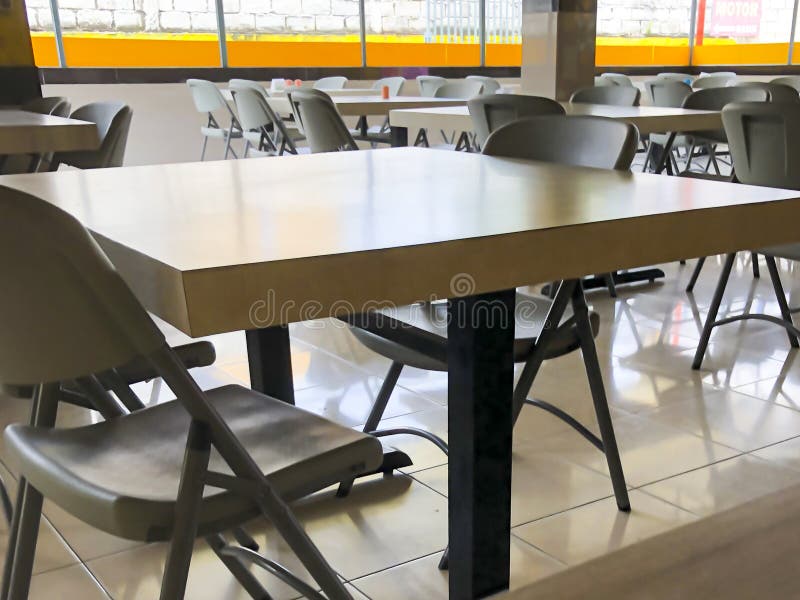 Empty Cafeteria with Neatly Arranged Tables and Chairs Stock Image ...