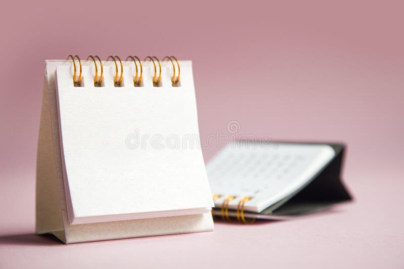 Empty Calendar Sheet. Close Up Calendar on a Pink Desktop, Mock Up ...