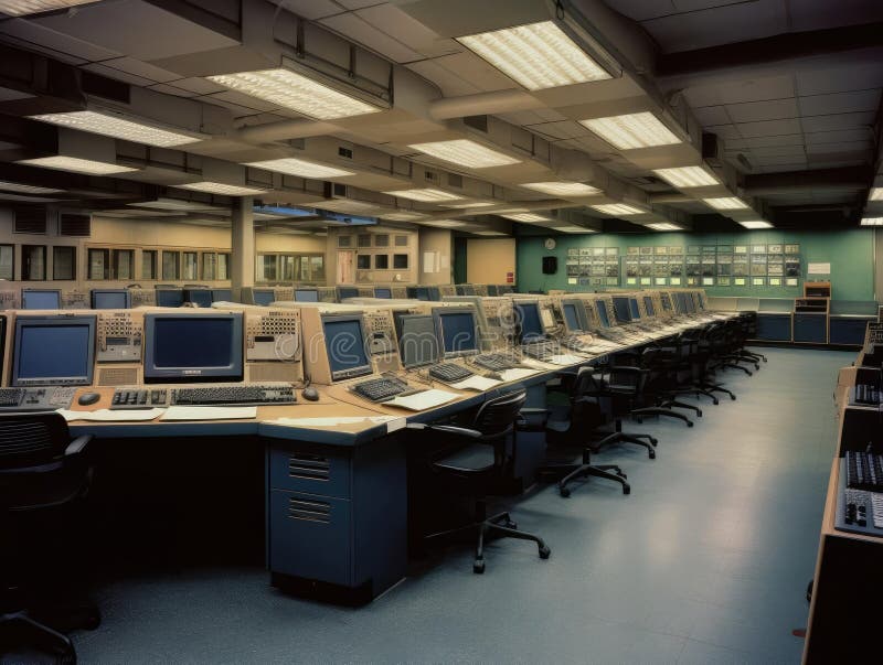 Empty Call Center with Computer Stations Stock Illustration ...