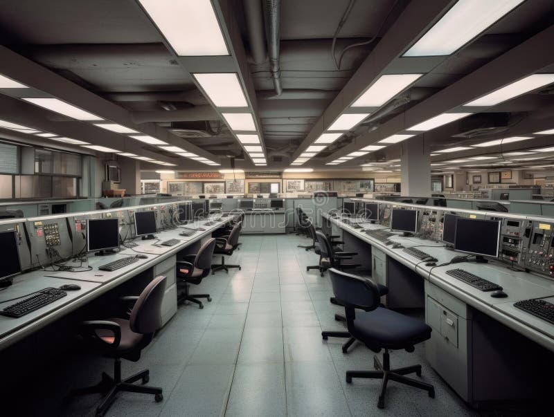Empty Call Center with Computer Stations Stock Illustration ...