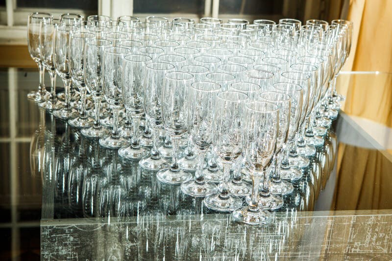 Empty Campaign Glasses Arranged in Triangle Stock Image - Image of ...