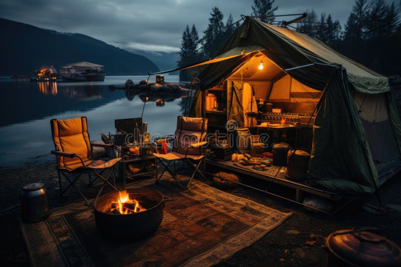 Empty Camping Tent. Camp Trip Concept Stock Illustration - Illustration ...