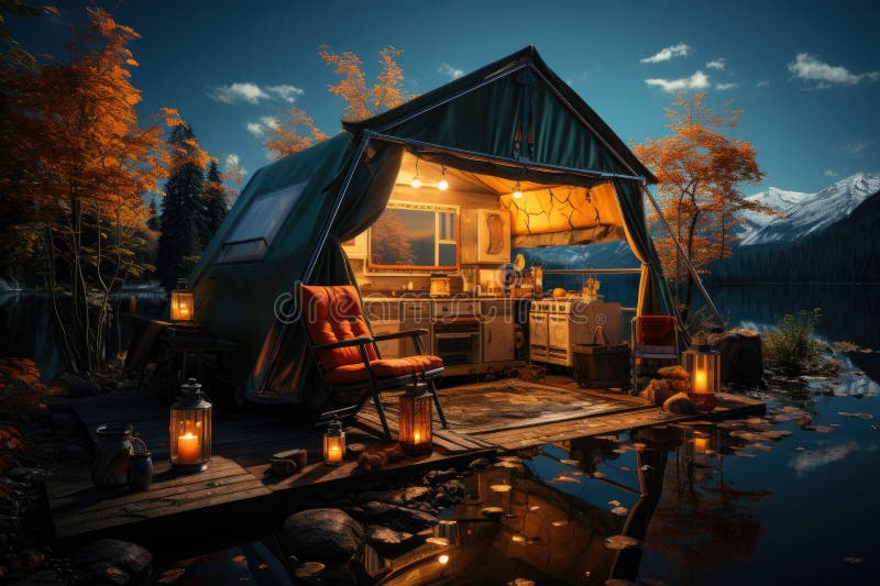 Empty Camping Tent. Camp Trip Concept Stock Illustration - Illustration ...