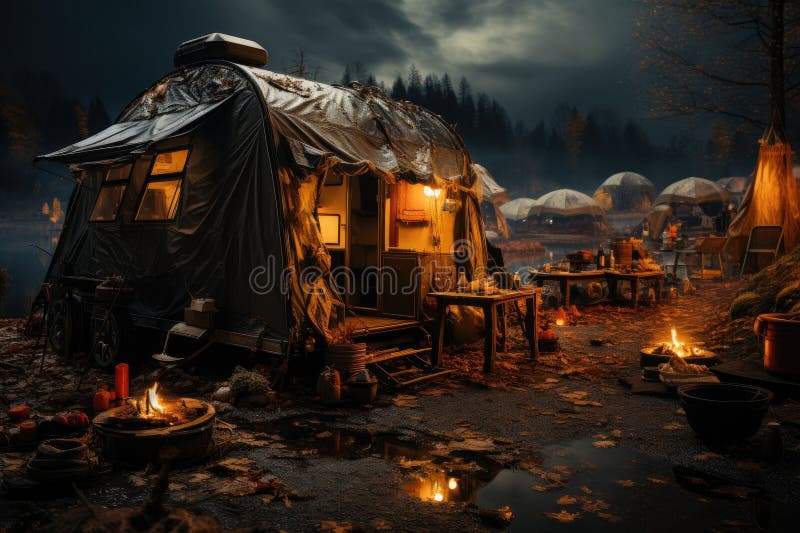 Empty Camping Tent. Camp Trip Concept Stock Illustration - Illustration ...