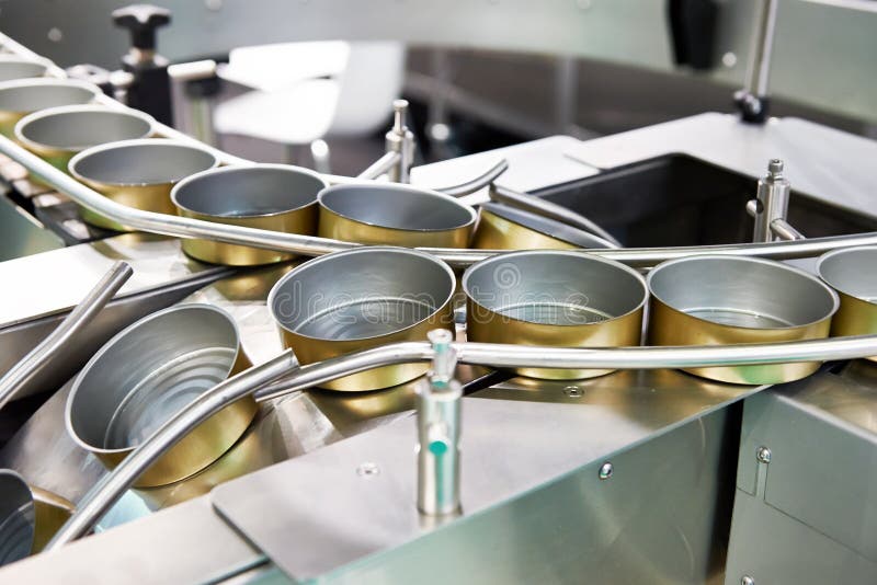 Empty Cans on Conveyor of Food Factory Stock Image - Image of cans ...