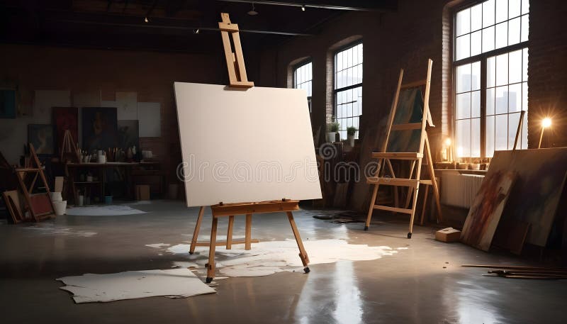 Empty Canvas on Easel in a Artist Warehouse Stock Illustration ...