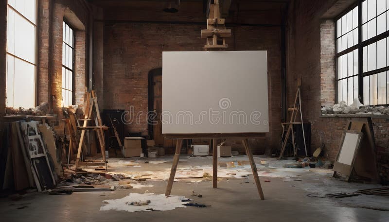 Empty Canvas on Easel in a Artist Warehouse Stock Illustration ...