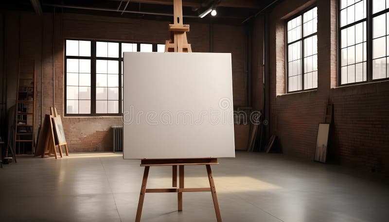 Empty Canvas on Easel in a Artist Warehouse Stock Illustration ...
