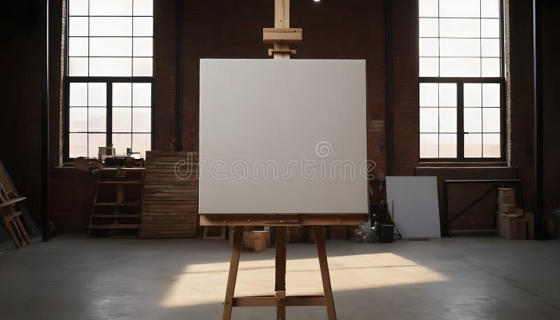 Empty Canvas on Easel in a Artist Warehouse Stock Illustration ...