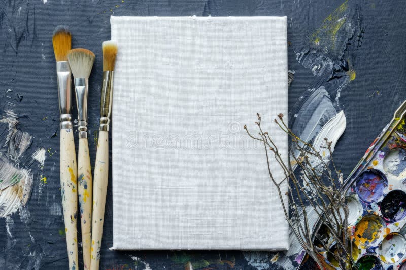 Empty Canvas with Paint Brushes. Generative AI Stock Image - Image of ...