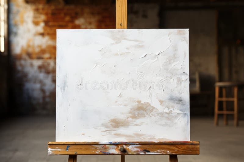 Empty Canvas in Painter Artist Studio Workspace, Closeup Shot, Generate ...