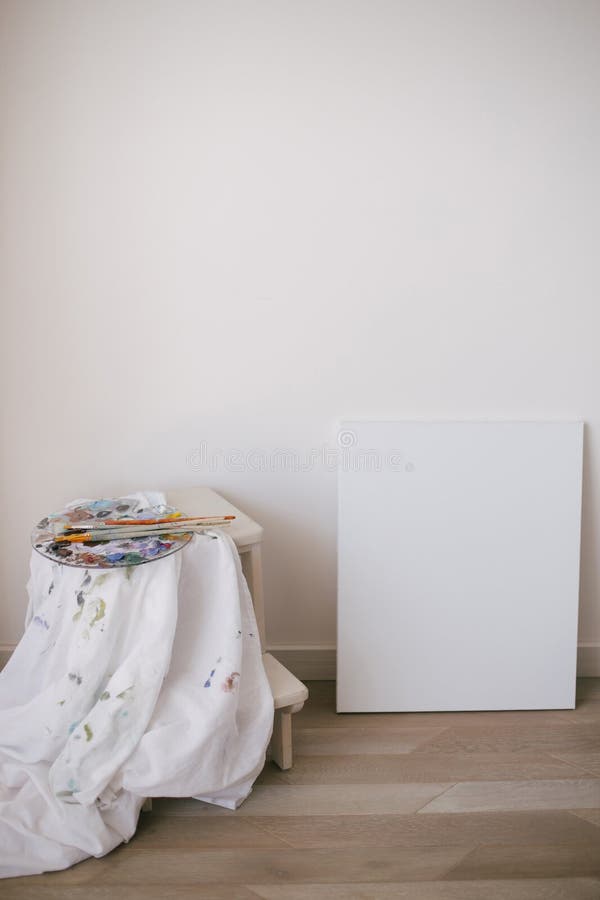 Empty Canvas for Painting in Art Studio Stock Photo - Image of border ...