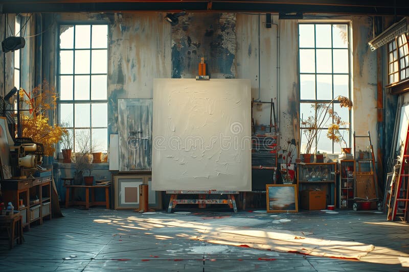 Empty Canvas in a Sunlit Artist Studio Stock Photo - Image of process ...