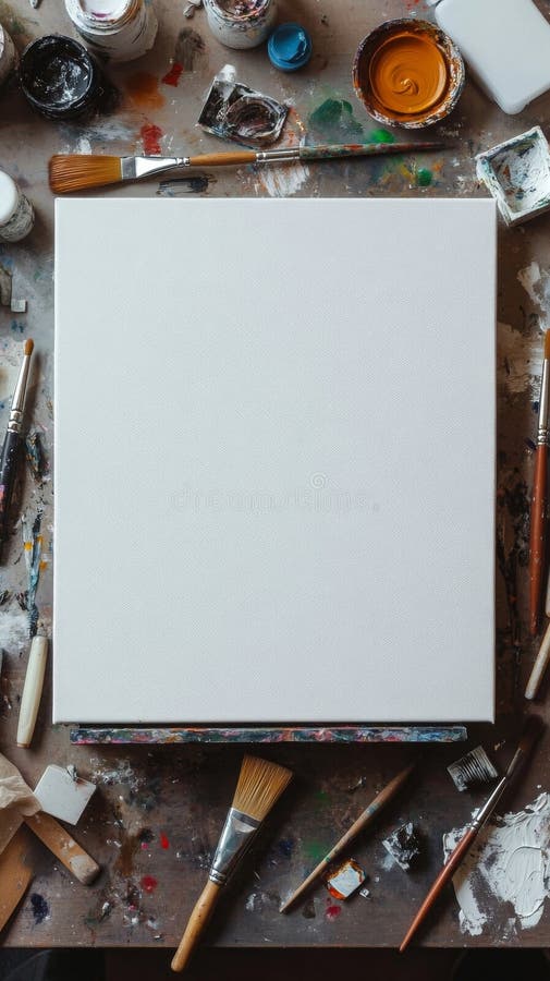 Empty Canvas Surrounded by Art Supplies Ready for Creation on a Bright ...