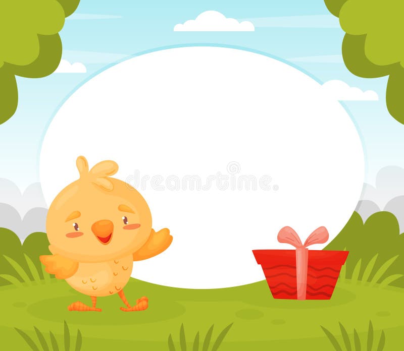 Empty Card with Cute Yellow Chicken Vector Template Stock Vector ...