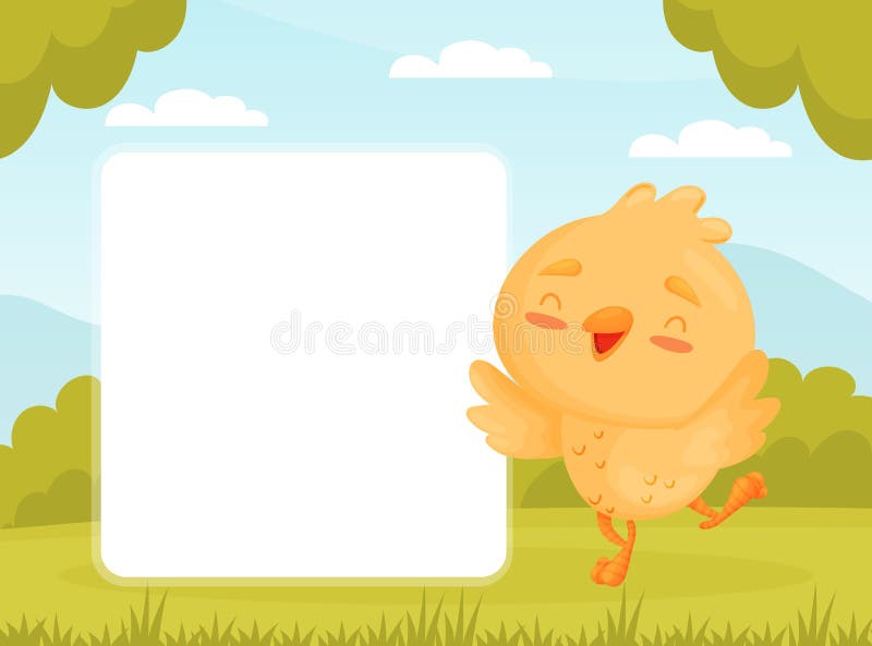 Empty Card with Cute Yellow Chicken Vector Template Stock Vector ...
