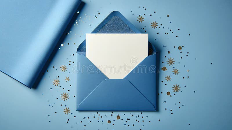 Empty Card Inside a Blue Envelope on a Blue Background, Decorated with ...