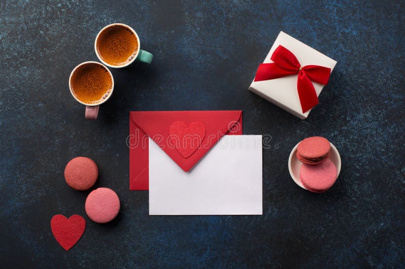 Empty Card with Red Envelope on Blue Background Stock Image - Image of ...