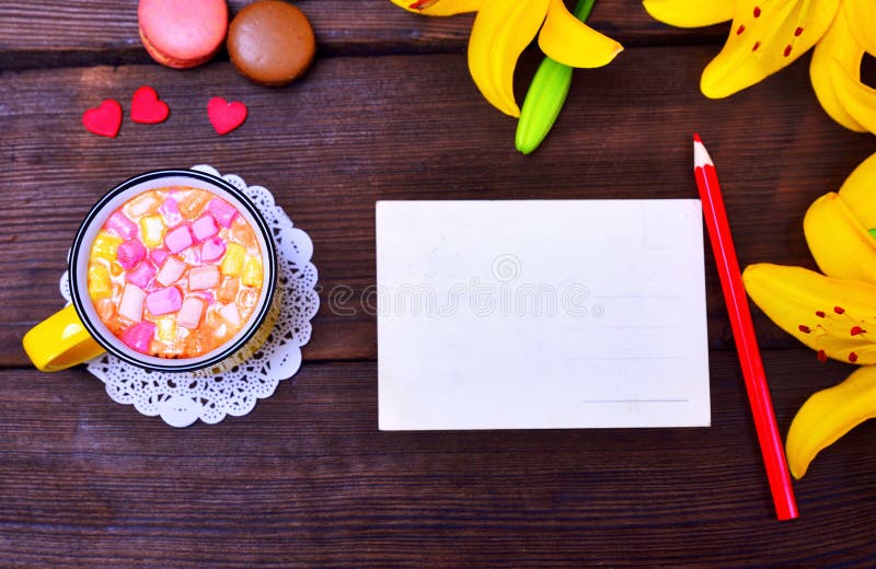Empty Card and Red Pencil with Drink Stock Photo - Image of beauty ...