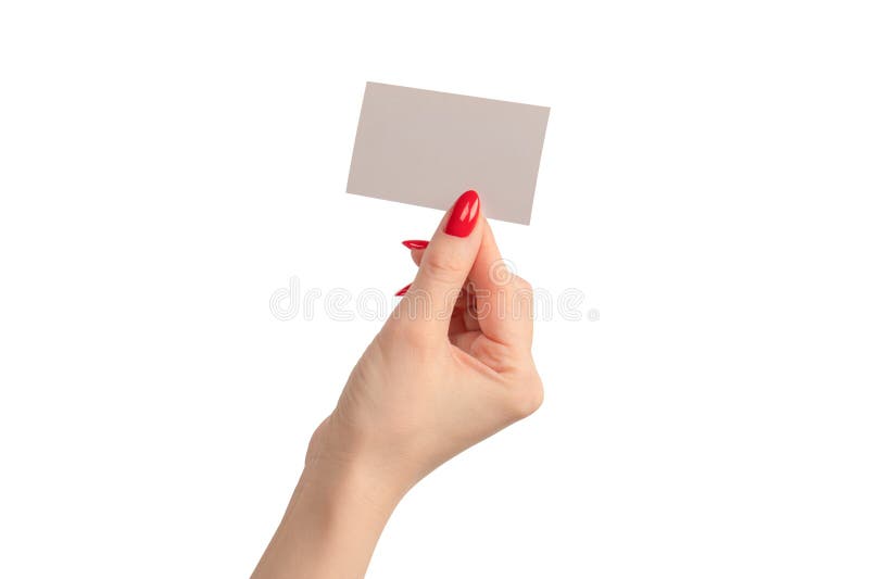 Empty Card in Woman Hand with Red Nails Isolated on a White Background ...