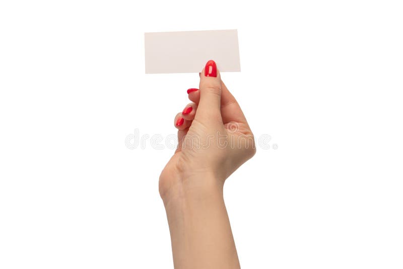 Empty Card in Woman Hand with Red Nails Isolated on a White Background ...