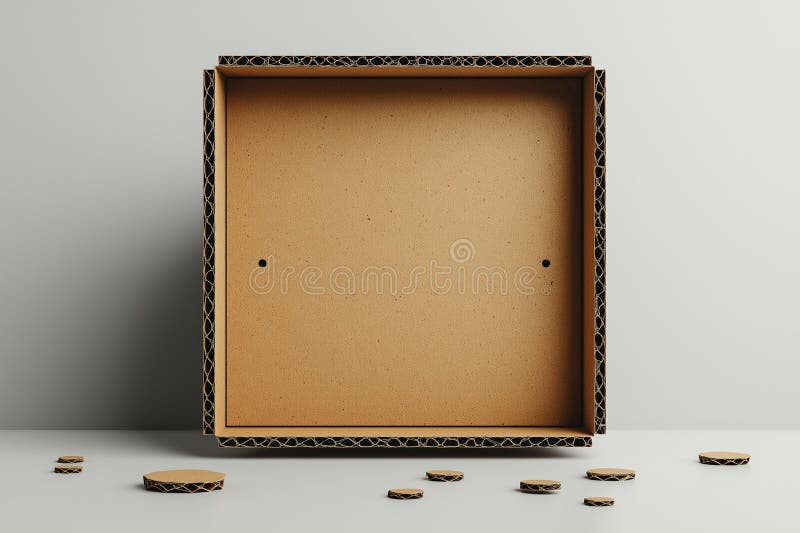 Empty Cardboard Box on a Minimalistic Table with Small Circular Cutouts ...