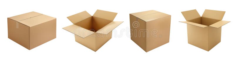 Empty Cardboard Box Set. Realistic Open and Closed Boxes Isolated on ...