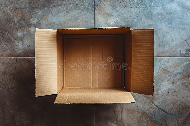 Empty Cardboard Box on a Tiled Floor Stock Image - Image of plywood ...