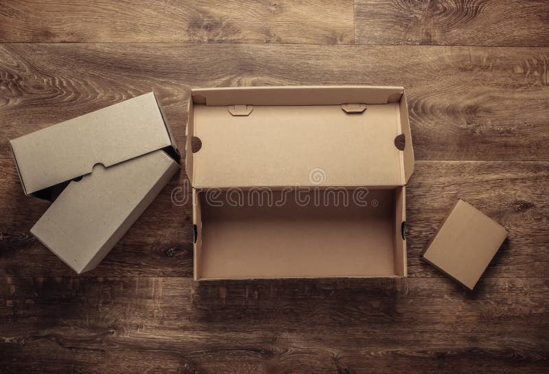 Empty Cardboard Boxes on the Floor. Top View Stock Photo - Image of ...