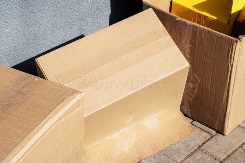 Empty Cardboard Boxes after Moving Close Up Stock Photo - Image of ...