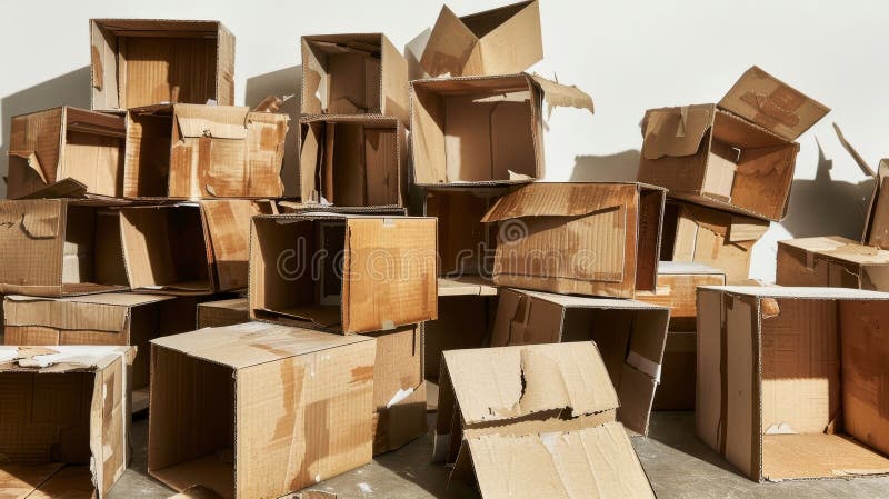 Empty Cardboard Boxes Piled Up in Vacant House, Relocation Concept ...
