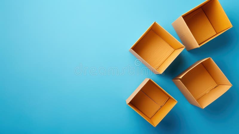Empty Cardboard Boxes Scattered on a Blue Background Create a ...