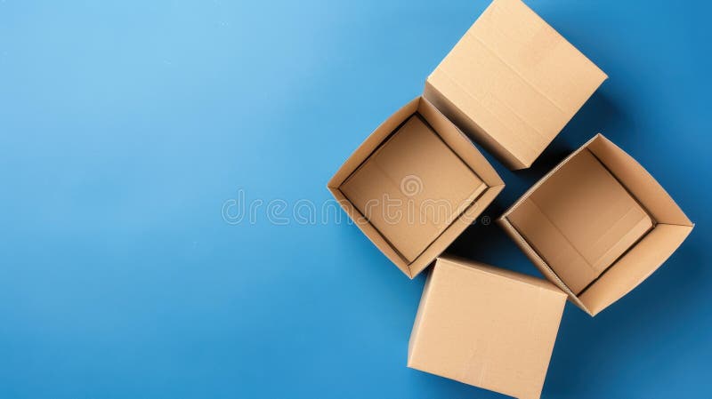 Empty Cardboard Boxes Scattered on a Blue Background Create a ...