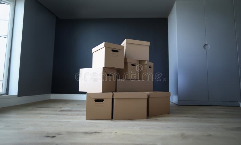 Empty Cardboard Boxes Stand in an Empty Room Stock Photo - Image of ...