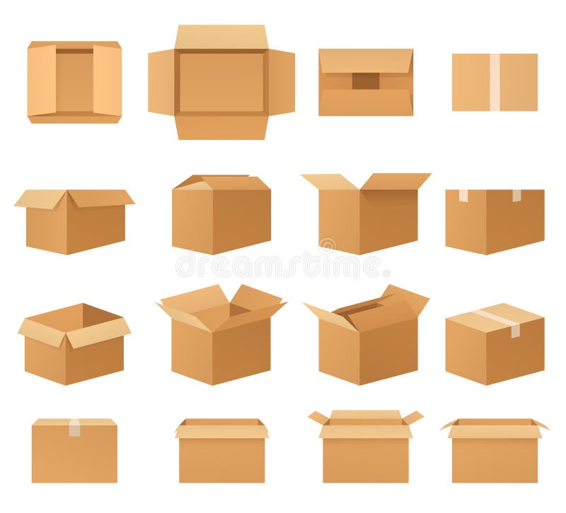 Empty Cardboard Packages Boxes, Set of Open and Closed Delivery ...