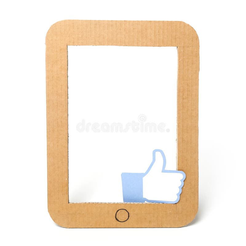 Empty Cardboard Tablet Pc Frame with a Like Sign Stock Illustration ...