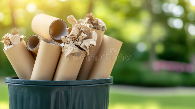 Empty Cardboard Tubes and Crumpled Paper in Trash Bin Promoting ...