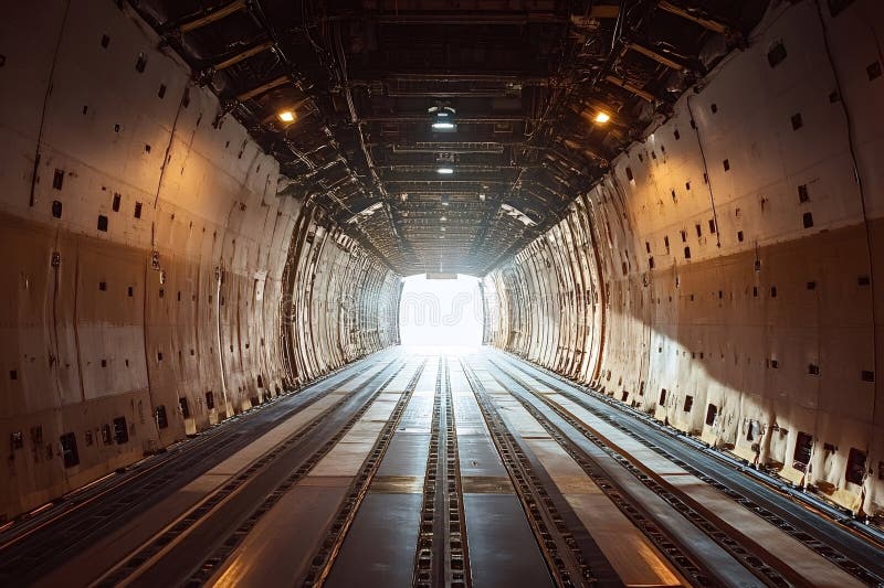 Empty Cargo Airplane Interior Showing Rollers for Loading Cargo Stock ...