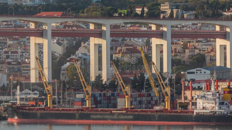 Empty Cargo Ship Waiting for Loading in Port Aerial Timelapse. Lots of ...