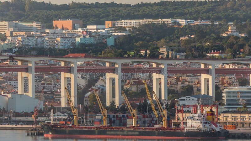 Empty Cargo Ship Waiting for Loading in Port Aerial Timelapse. Lots of ...
