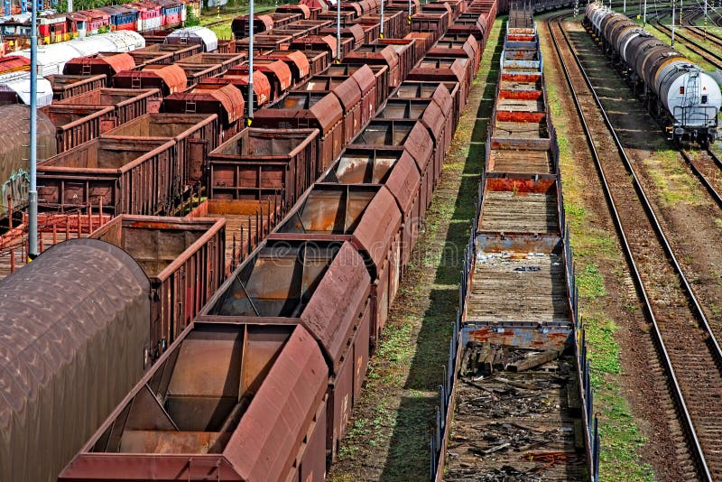 Empty Cargo Trains at Station Stock Image - Image of cargo, shipping ...