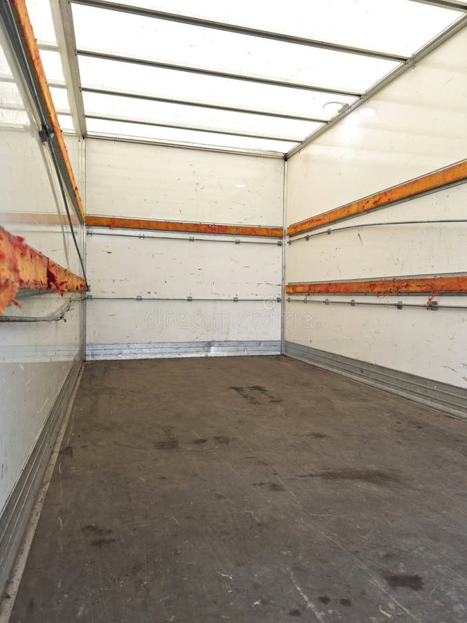 Empty Cargo Truck Interior with Metal Rails Stock Photo - Image of ...