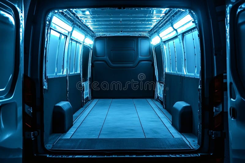 Empty Cargo Van Interior with Blue Led Strip Lights Illuminating ...