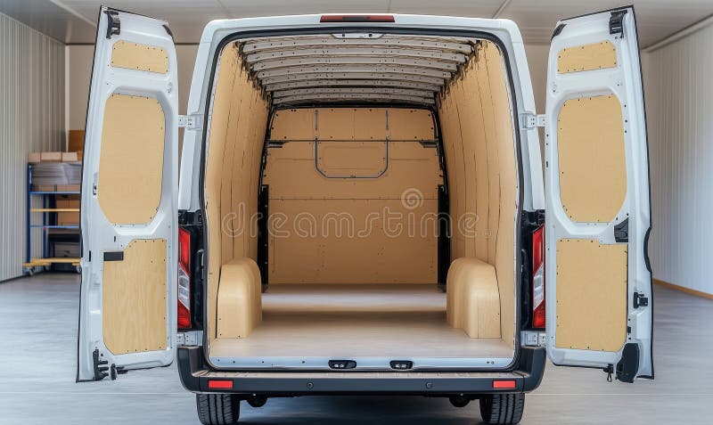 Empty Cargo Van Interior Showcasing Spacious Storage Area, Wooden ...