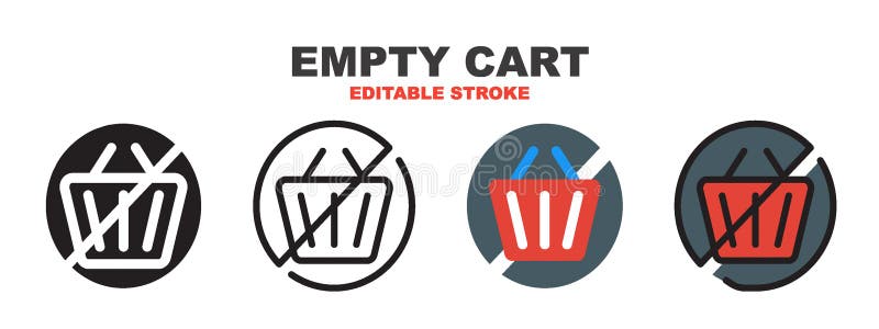 Empty Cart Icon Set with Different Styles. Editable Stroke Style Can Be ...