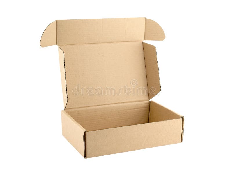Open Empty Flap Brown Beige Carton Box Isolated on White Background ...